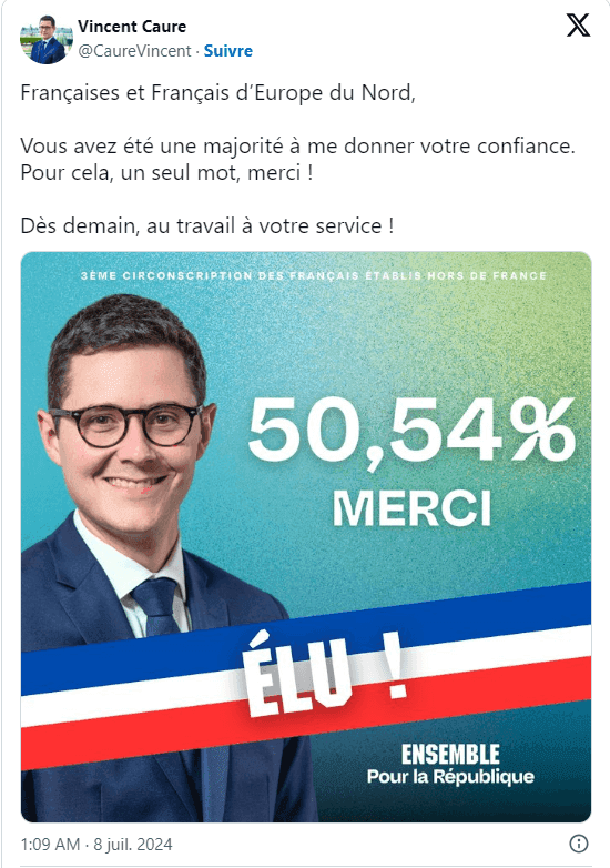 Législatives 2024: Vincent Caure élu député des Français d’Europe du Nord